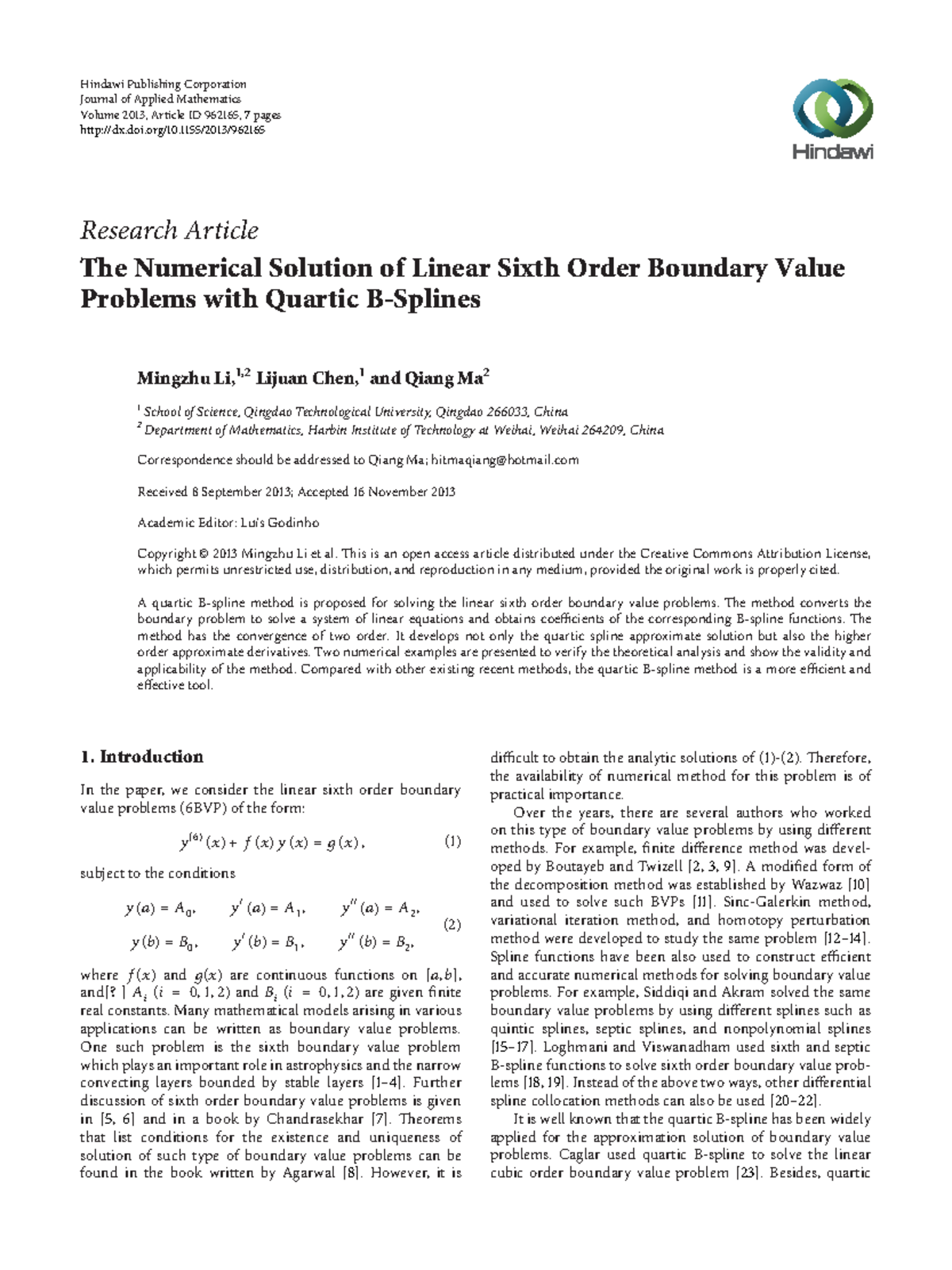 The Numerical Solution Of Linear Sixth Order Boundary Value Problems