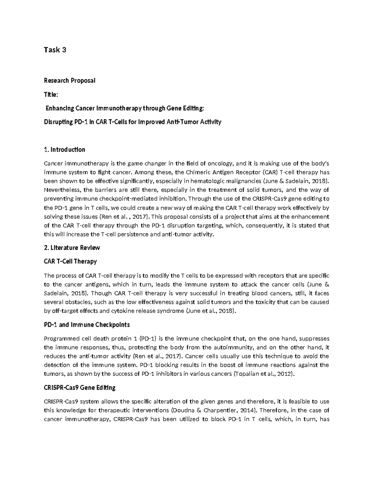 Task 3-1 - it is very good assignment - Task 3 Research Proposal Title: Enhancing Cancer - Studocu