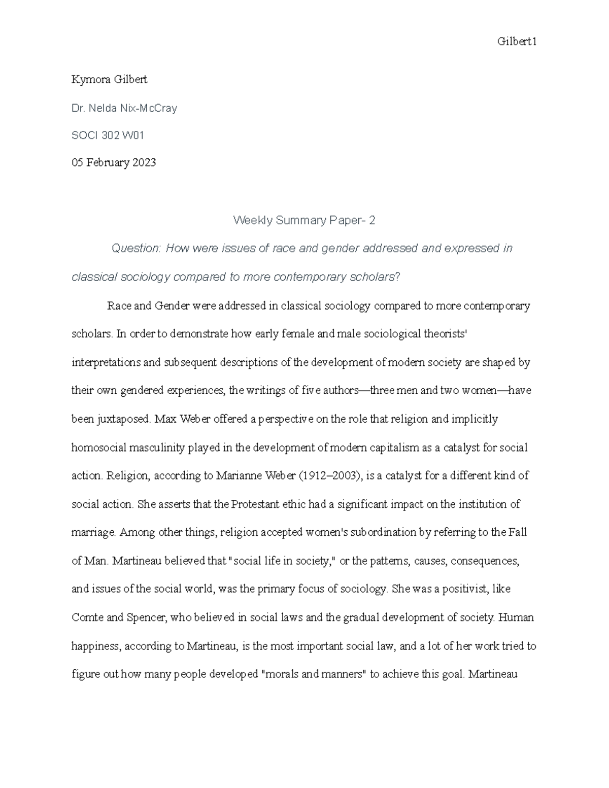 Summary 2 - notes - Gilbert Kymora Gilbert Dr. Nelda Nix-McCray SOCI ...