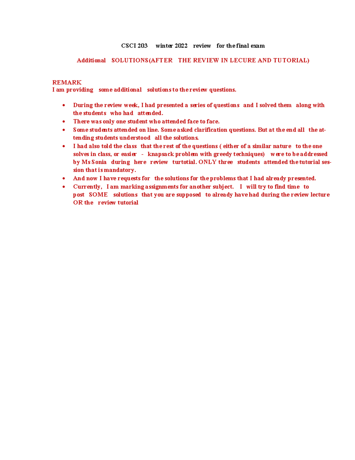 203 final review solution - CSCI 203 winter 2022 review for the final exam Additional - Studocu