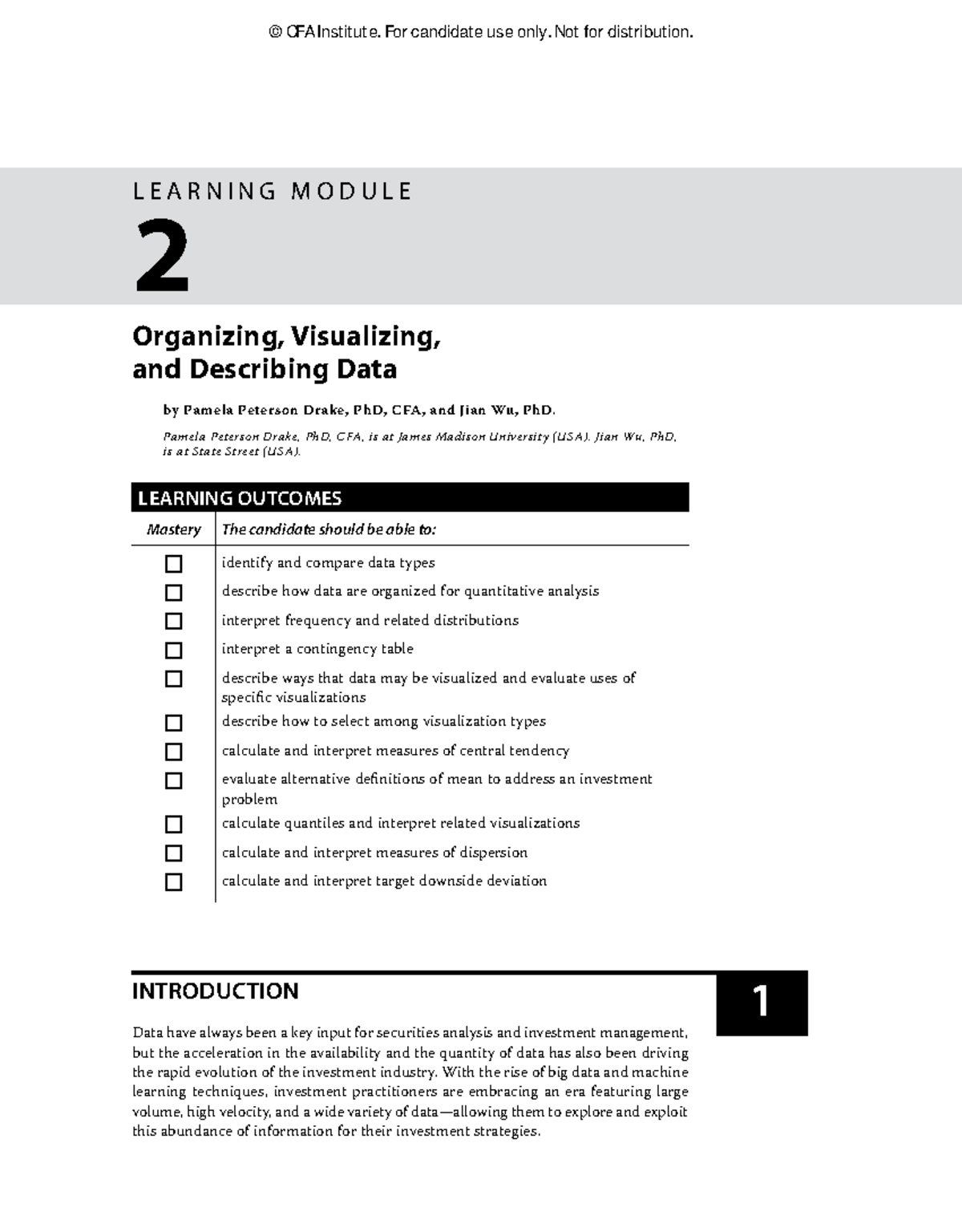 Prerequisite Reading 2024 L1V1 Quant M2 - Organizing, Visualizing, and Describing Data by Pamela ...