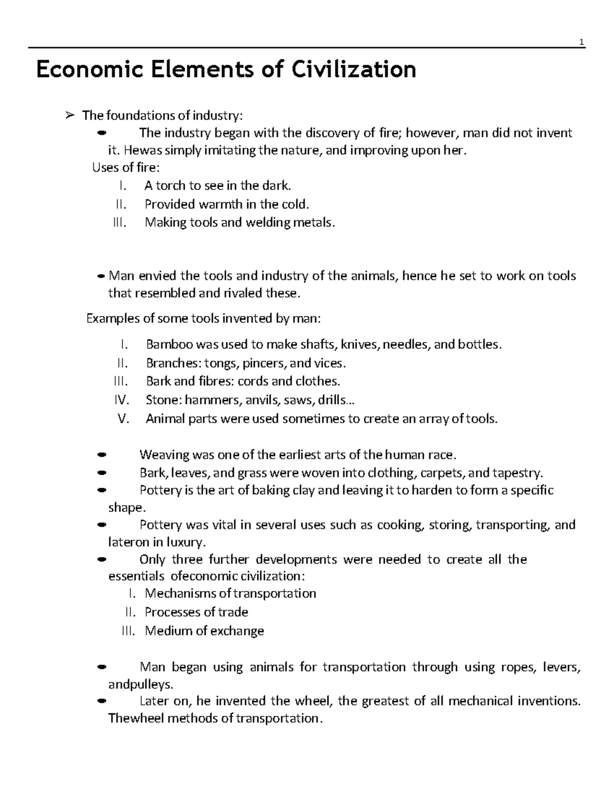 Economic Elements of Civilization - Hewas simply imitating the nature ...