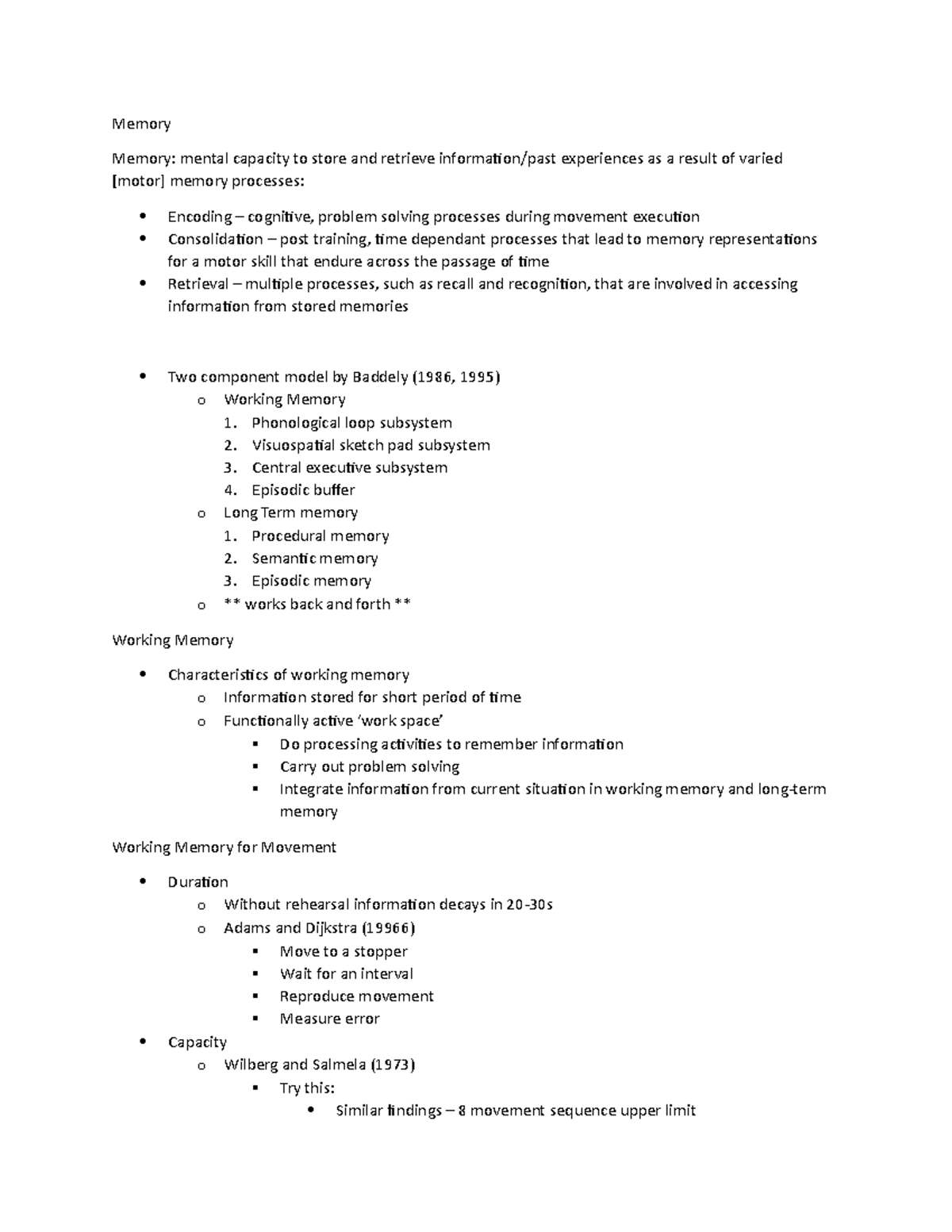 Lecture on Memory - Neurological processes and learning - Memory Memory ...