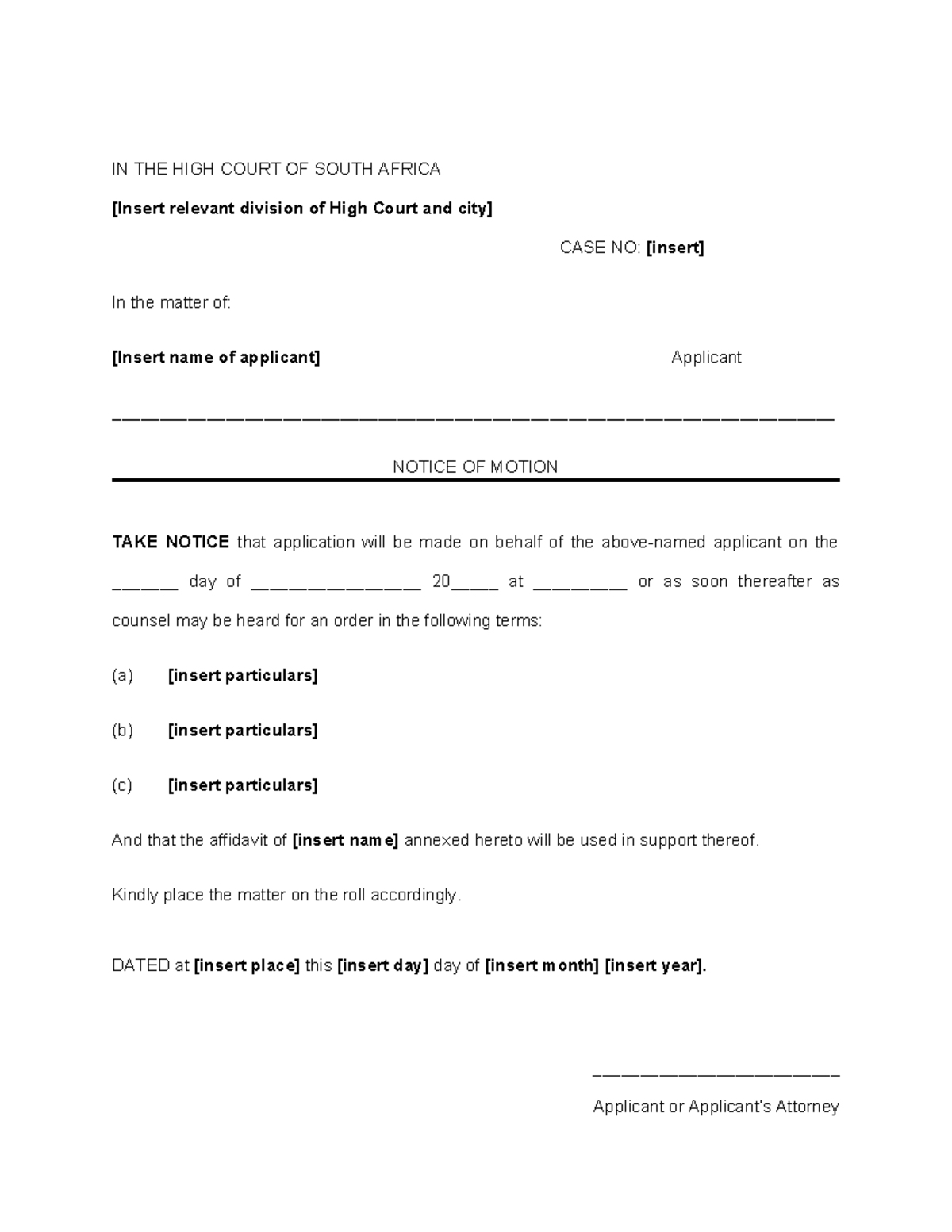 High Court notice of motion [Form 2] - IN THE HIGH COURT OF SOUTH ...