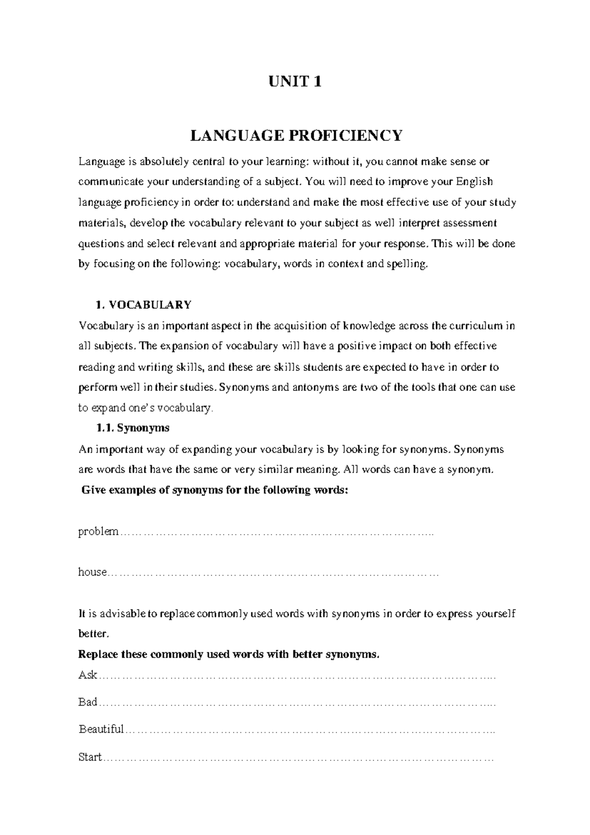 UNIT 1 Notes - unit one - UNIT 1 LANGUAGE PROFICIENCY Language is ...