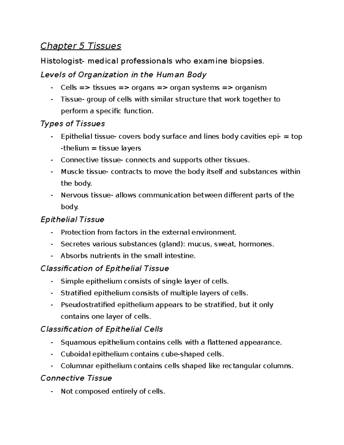 BIO CH5 - Lecture discusses the types of tissue layers and the meaning ...