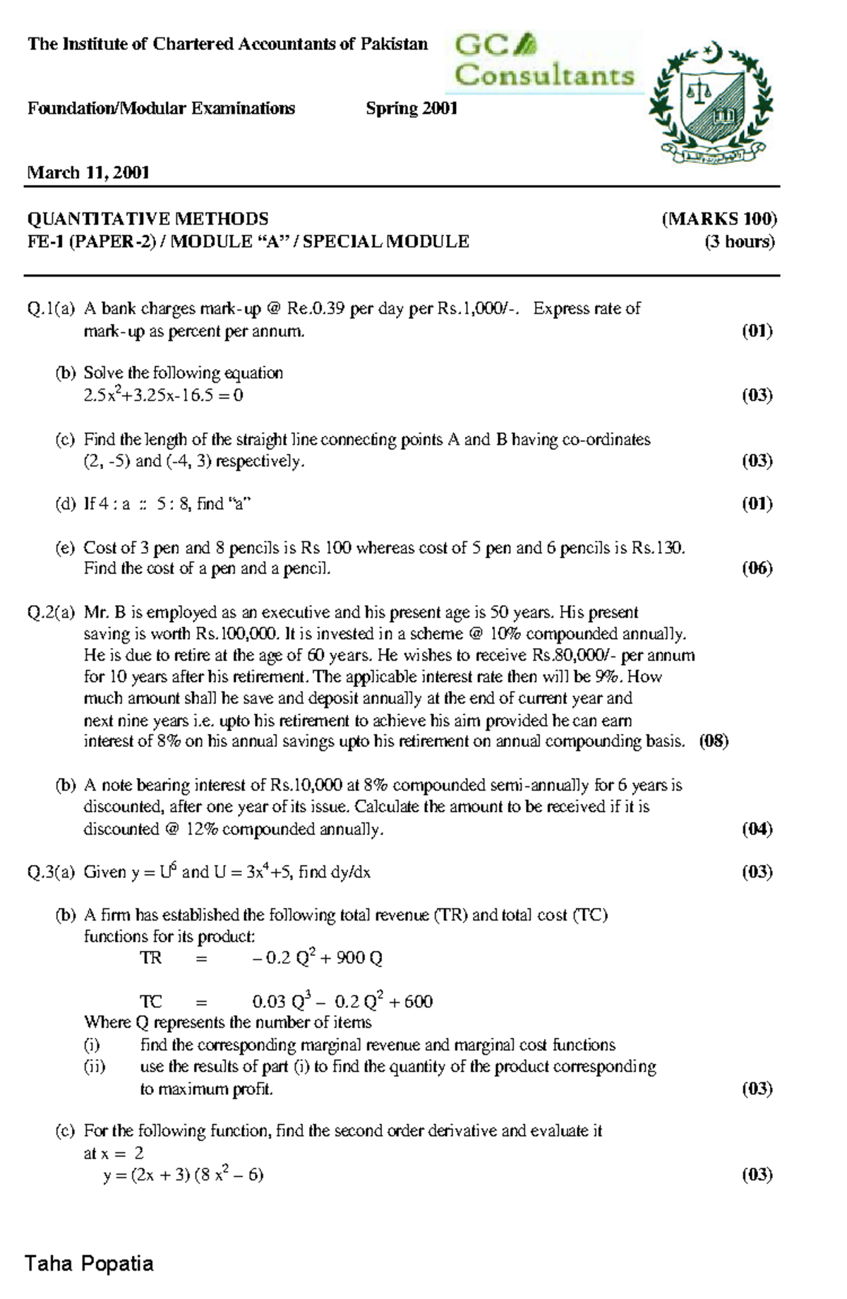 QM ICAP Past Papers 2001 to 2014 - The Institute of Chartered ...