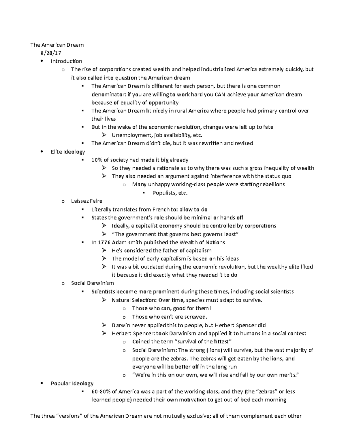 Week 2 Day 1-The American Dream 1 - The American Dream 8/28 ...