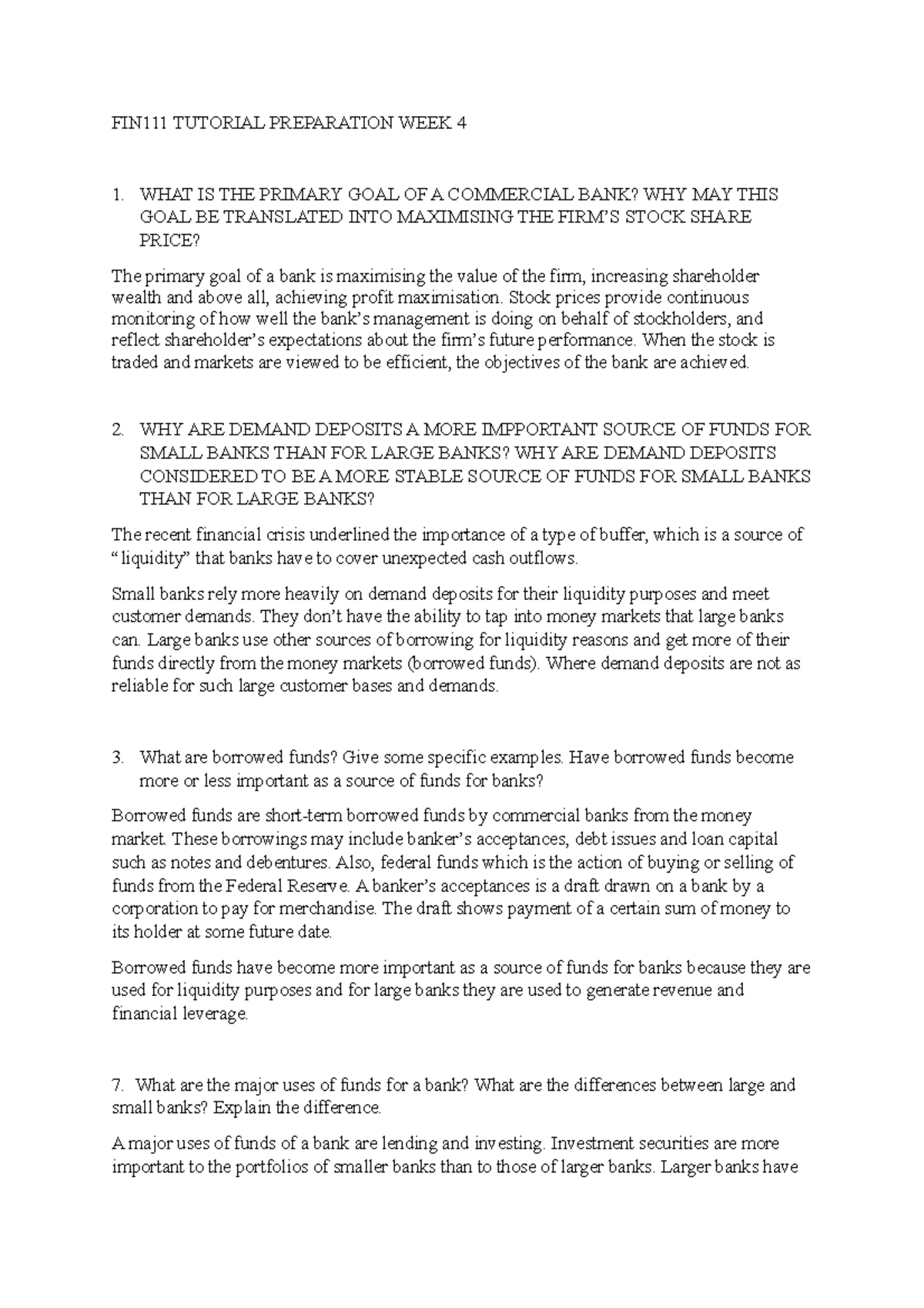 Fin111 Tut Q'S 4 - FIN111 TUTORIAL PREPARATION WEEK 4 1. WHAT IS THE ...