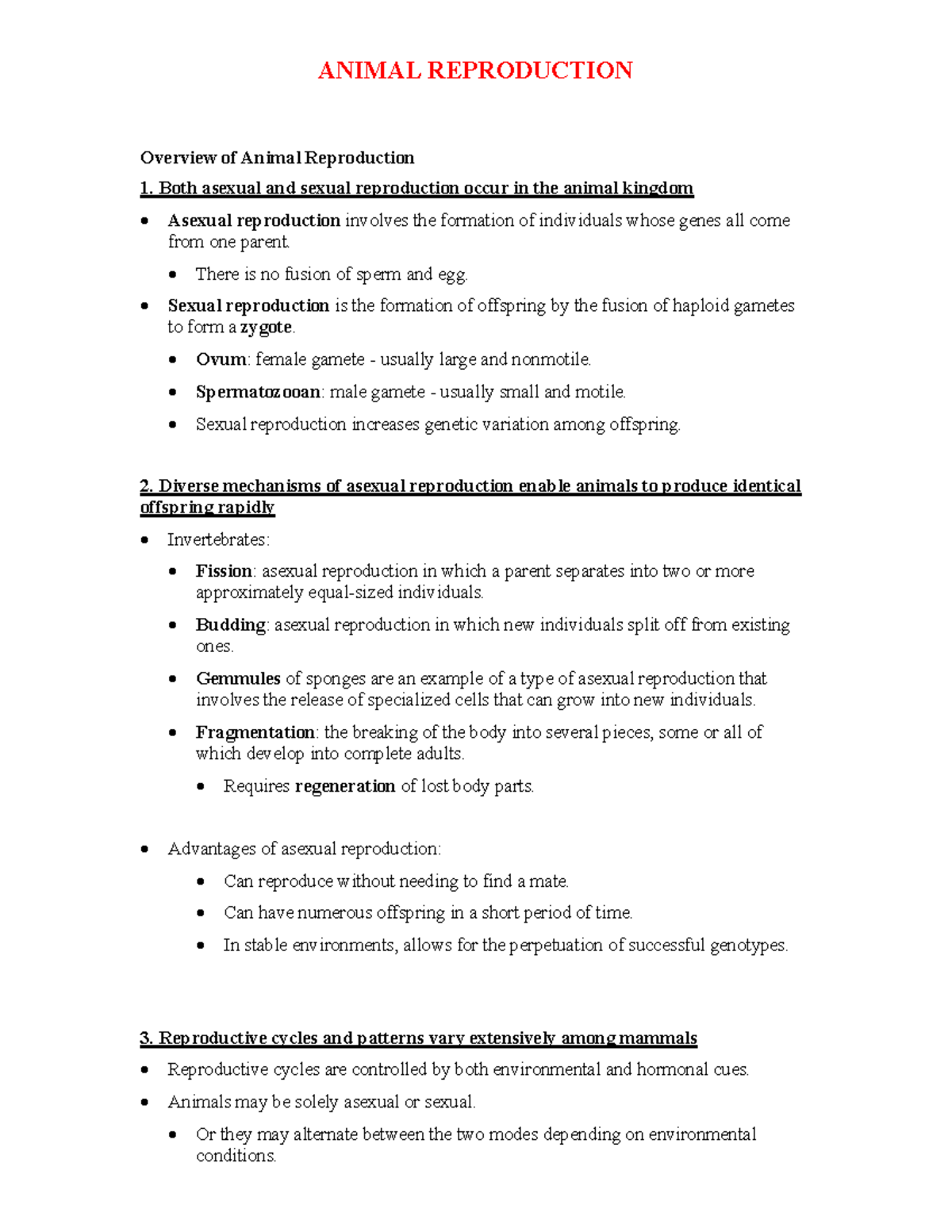 Animal Reproduction - ANIMAL REPRODUCTION Overview of Animal ...