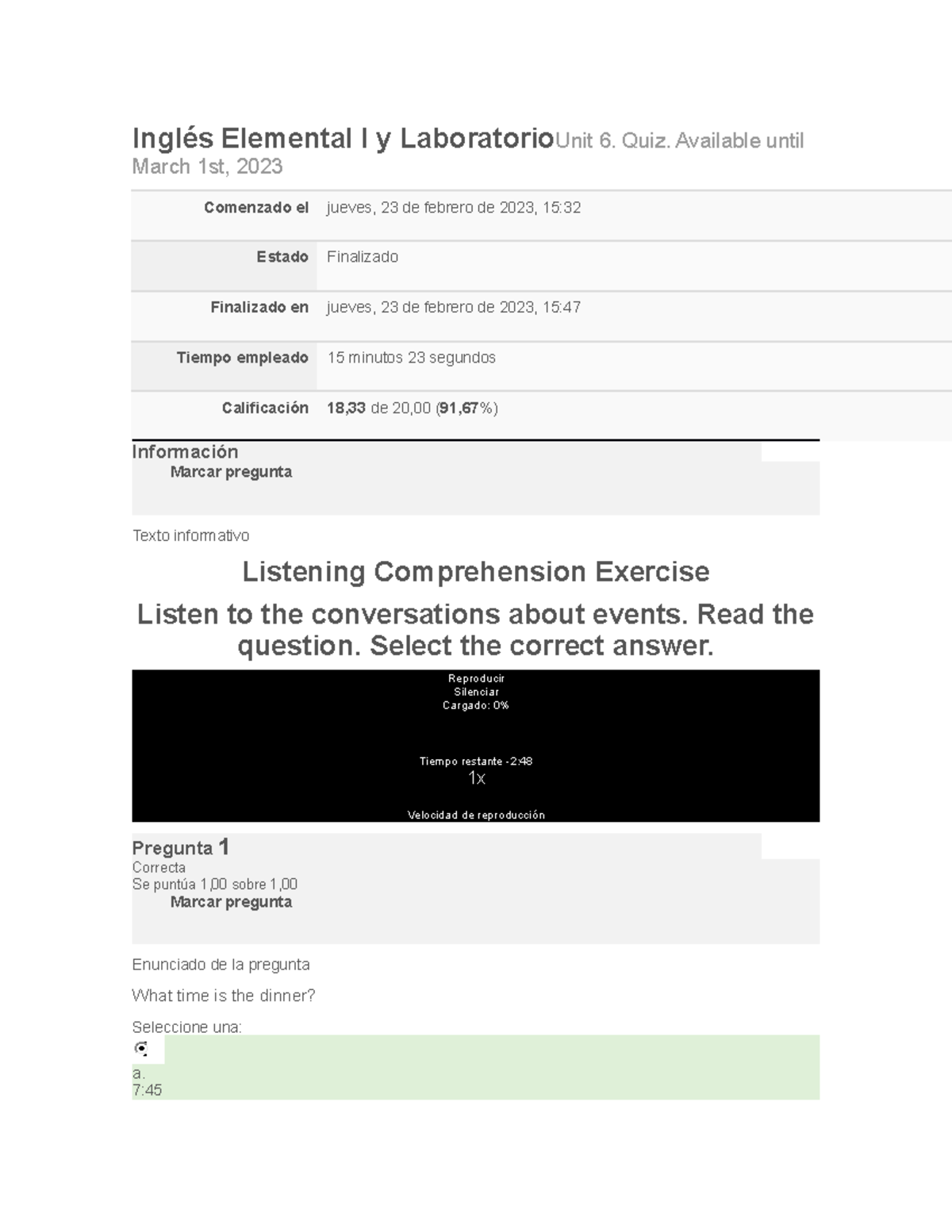 Ingles Elemental y Laboratorio Unidad 6 - Inglés Elemental I y ...