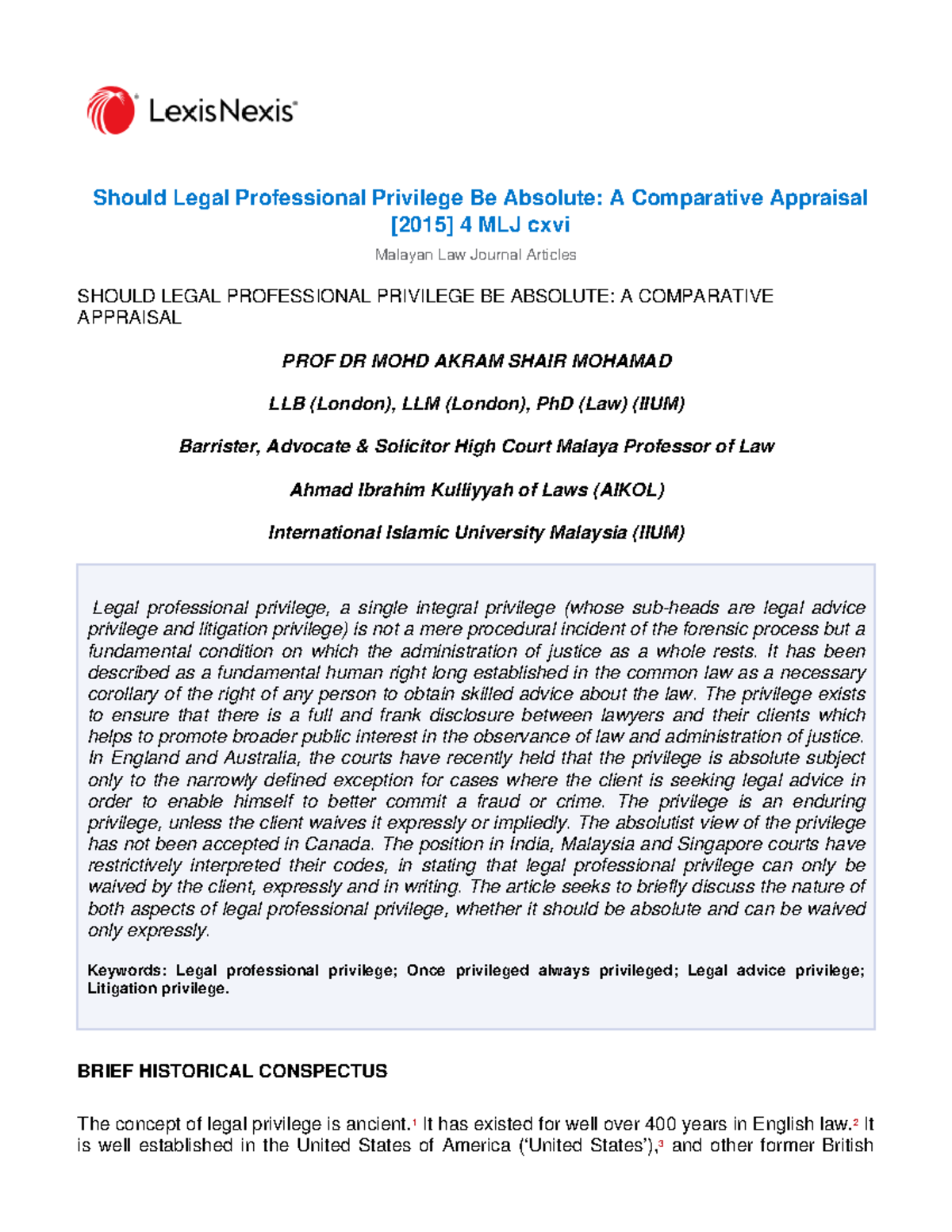 Should Legal Professional Privilege Be Absolute A Comp - It has been ...