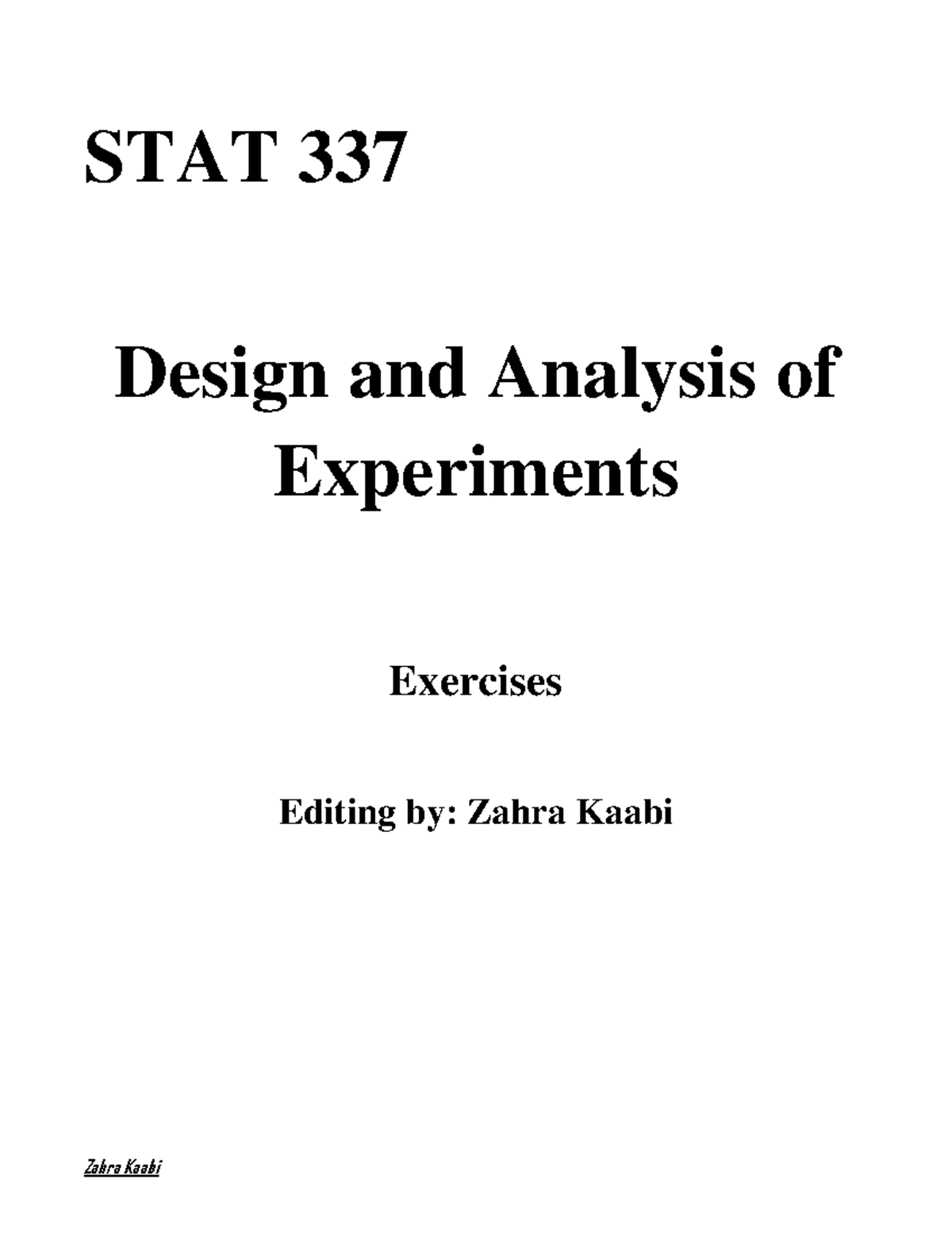 Exercises 337-CH3 0 - Notes - STAT 337 Design and Analysis of ...