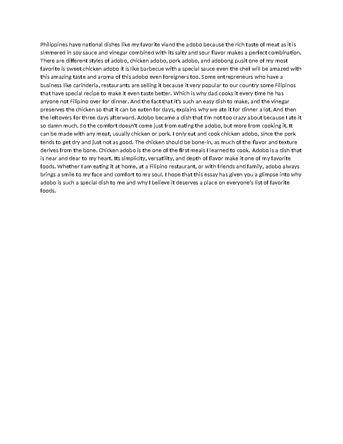 Jv essay cnf - Philippines have national dishes like my favorite viand ...