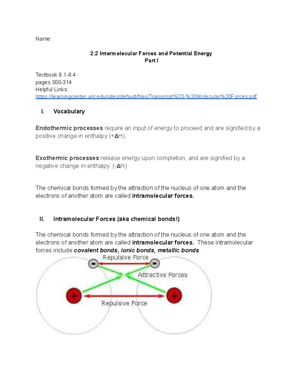AP Chem 2.2 Part I Intermolecular Forces - Name: 2 Intermolecular ...
