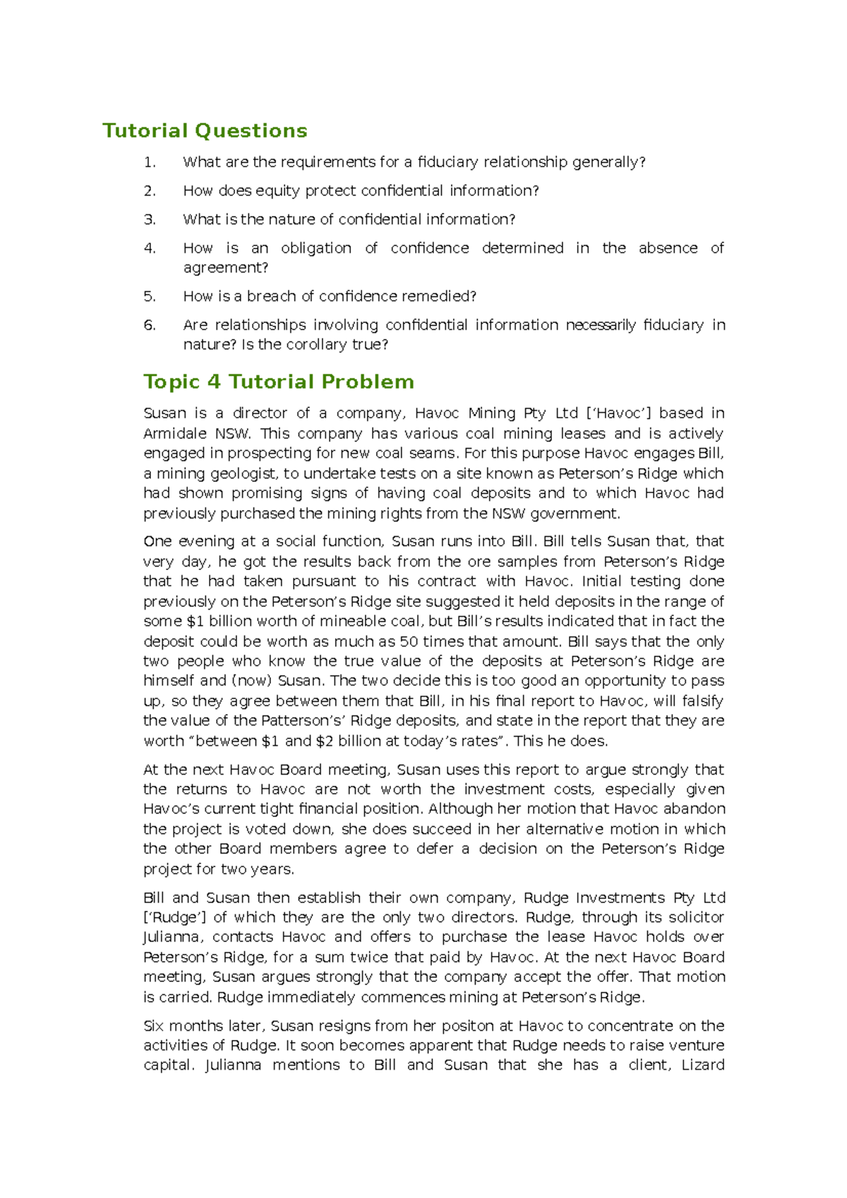 Tutorial Questions-2 - Topic 4 of Equity and Trust - Tutorial Questions ...
