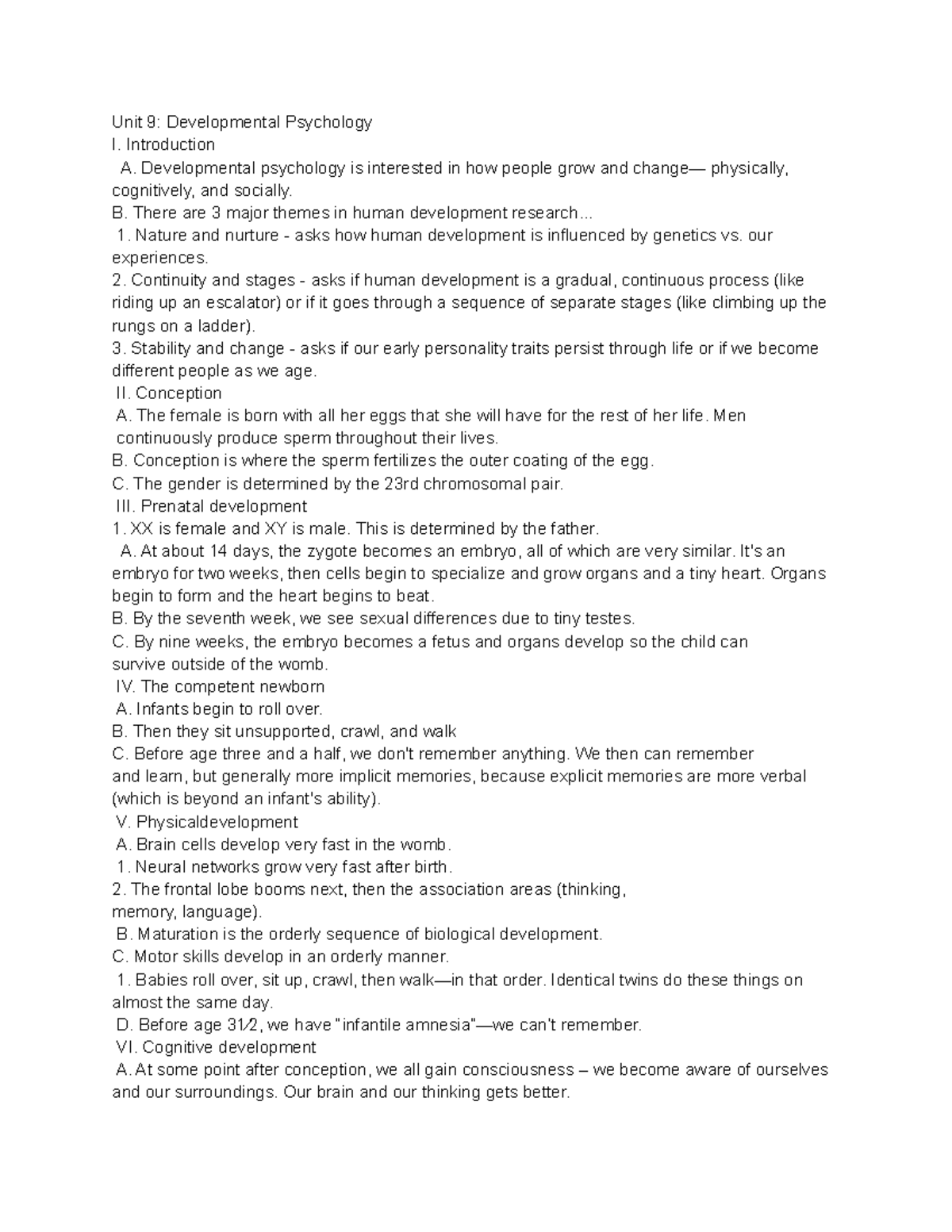 Dev 2 - Developmental Psychology - Unit 9: Developmental Psychology I ...