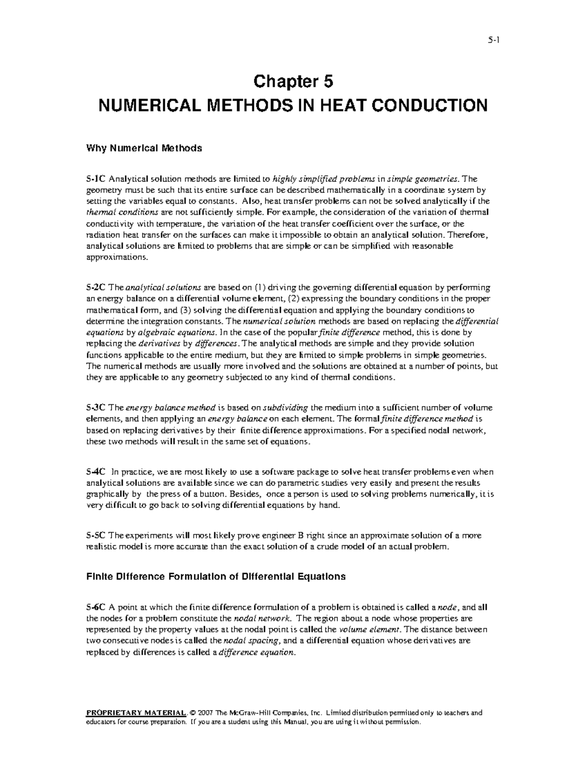 Numerical methods in heat conduction - 5-1 Chapter 5 NUMERICAL METHODS ...