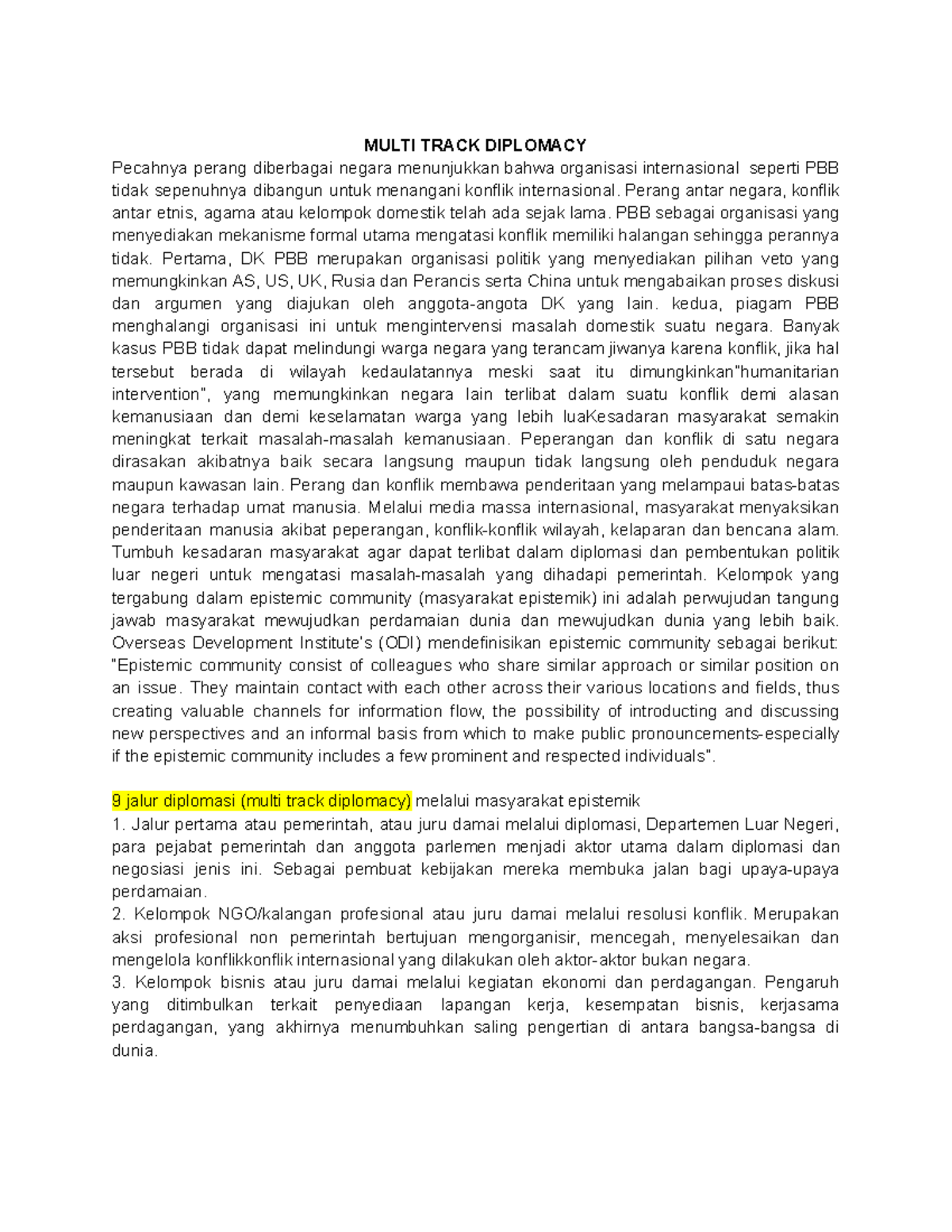 Multi Track Diplomacy - Catatan kelas pengantar diplomasi - MULTI TRACK ...