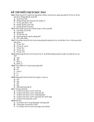 Quizz MIỄN DỊCH HỌC - Ôn tập miễn dịch - Quizz MIỄN DỊCH HỌC I. Bài tập ...