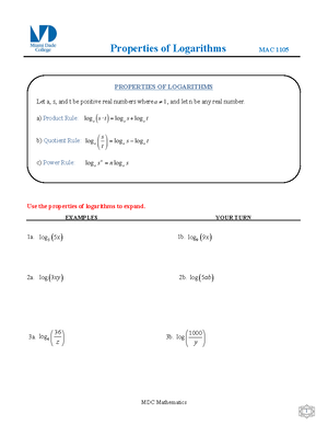 Exponential And Logarithmic Equations - MAC1105 - Studocu