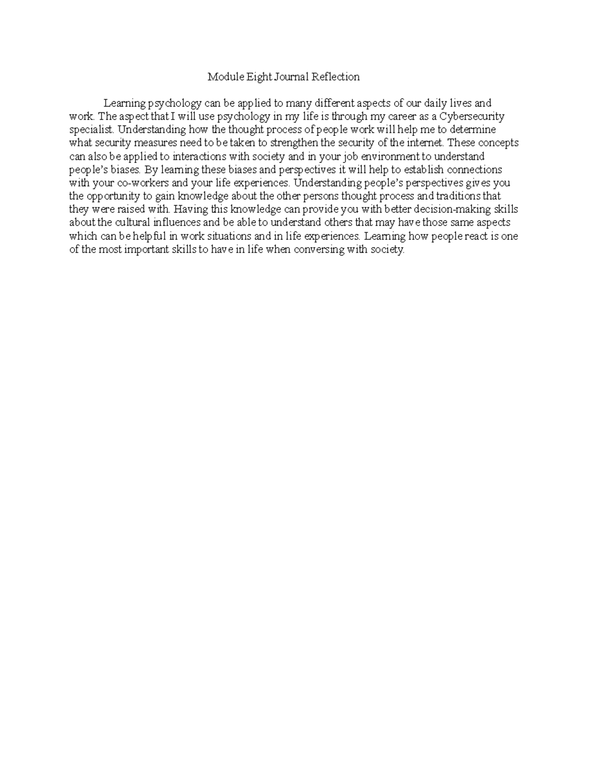 Module Eight Journal Reflection SCS 100 - Module Eight Journal ...