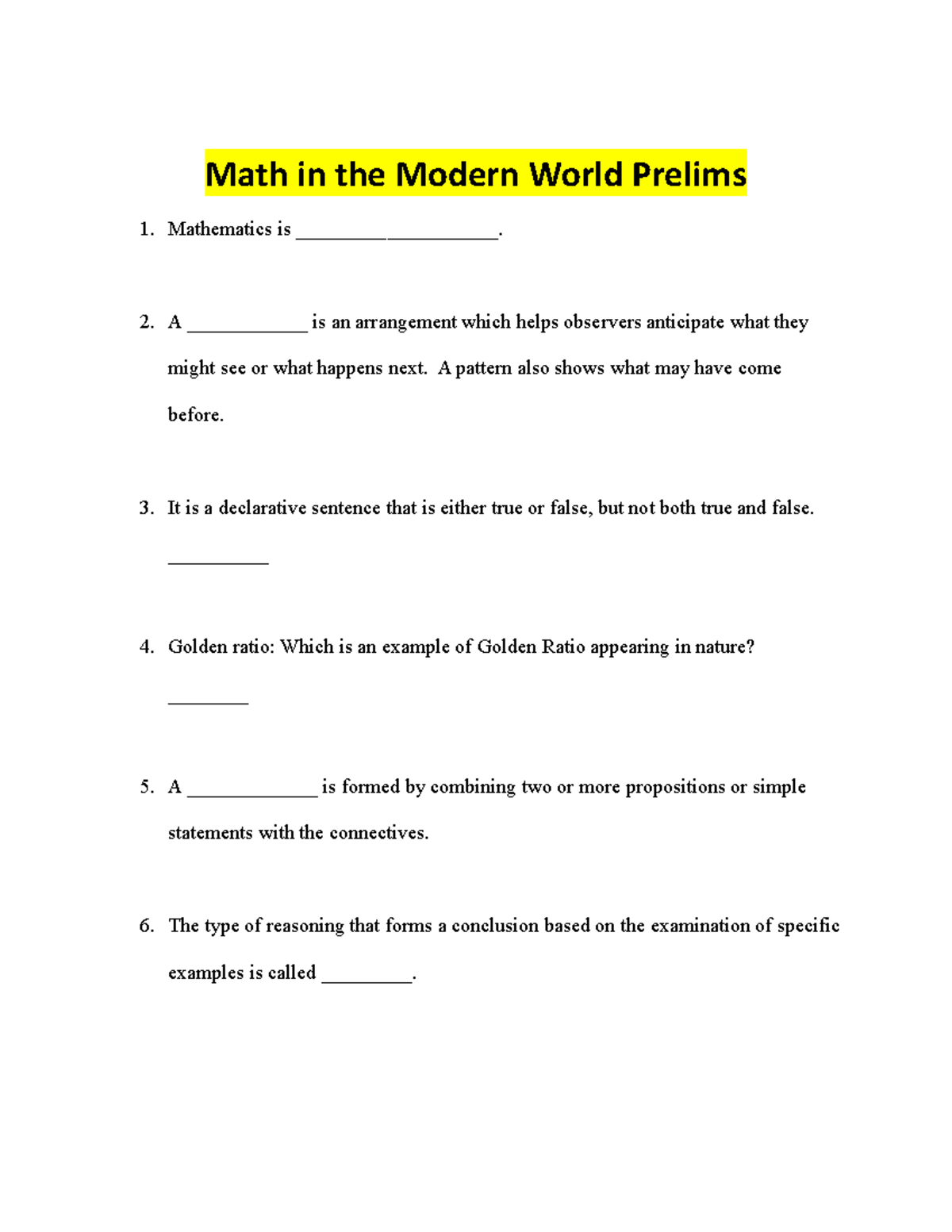 Math in the Modern World Reviewer - Math in the Modern World Prelims ...
