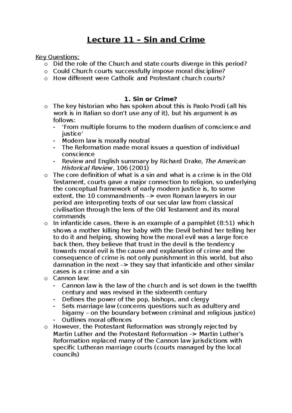 Lecture 11 - Sin and Crime - Lecture 11 – Sin and Crime Key Questions ...