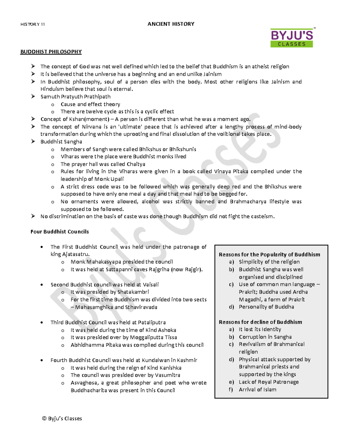 History Lecture 11 notes - HISTORY 11 ANCIENT HISTORY © Byju’s Classes ...