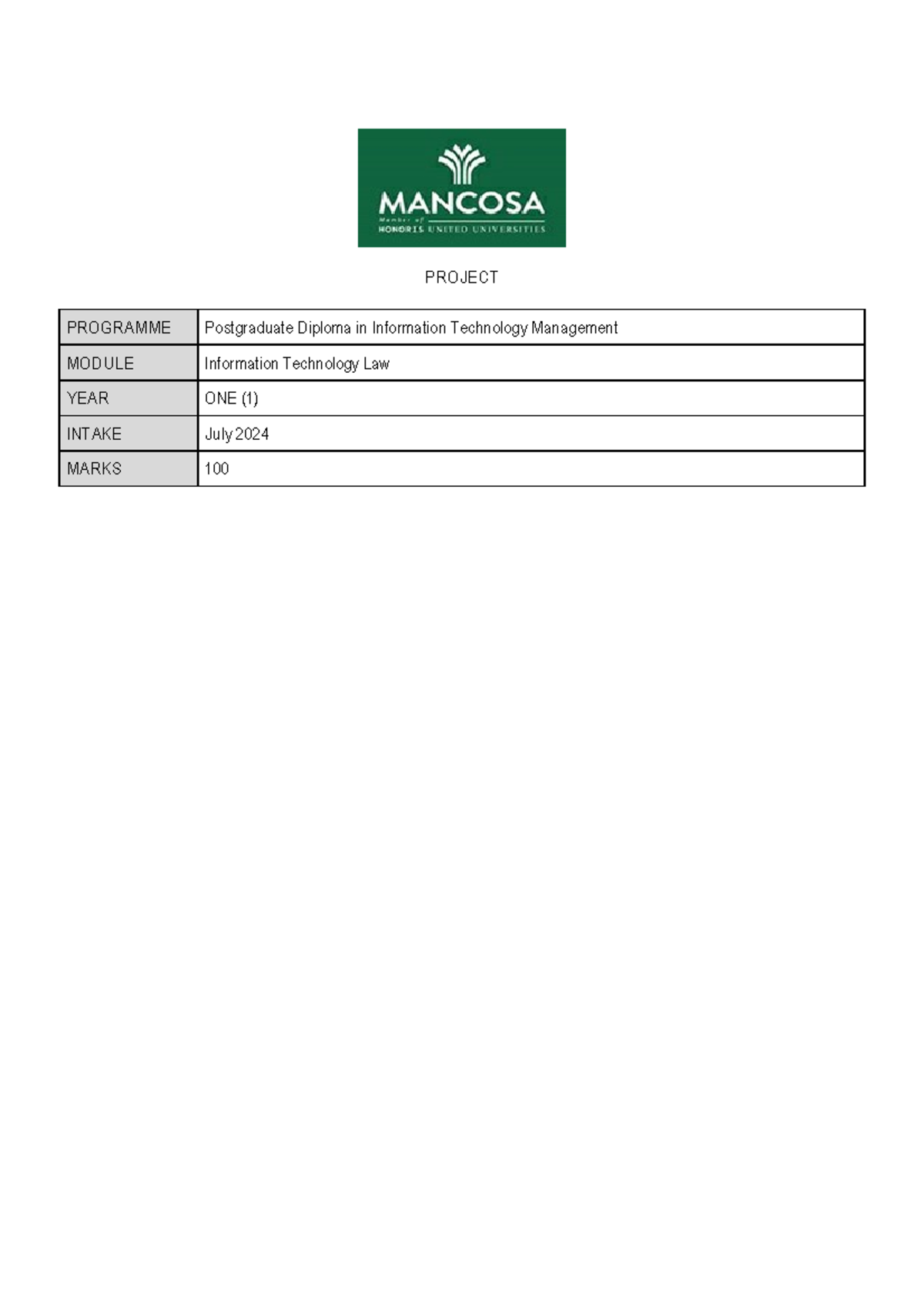 Pgdit Information Technology Law Project - PROJECT PROGRAMME ...