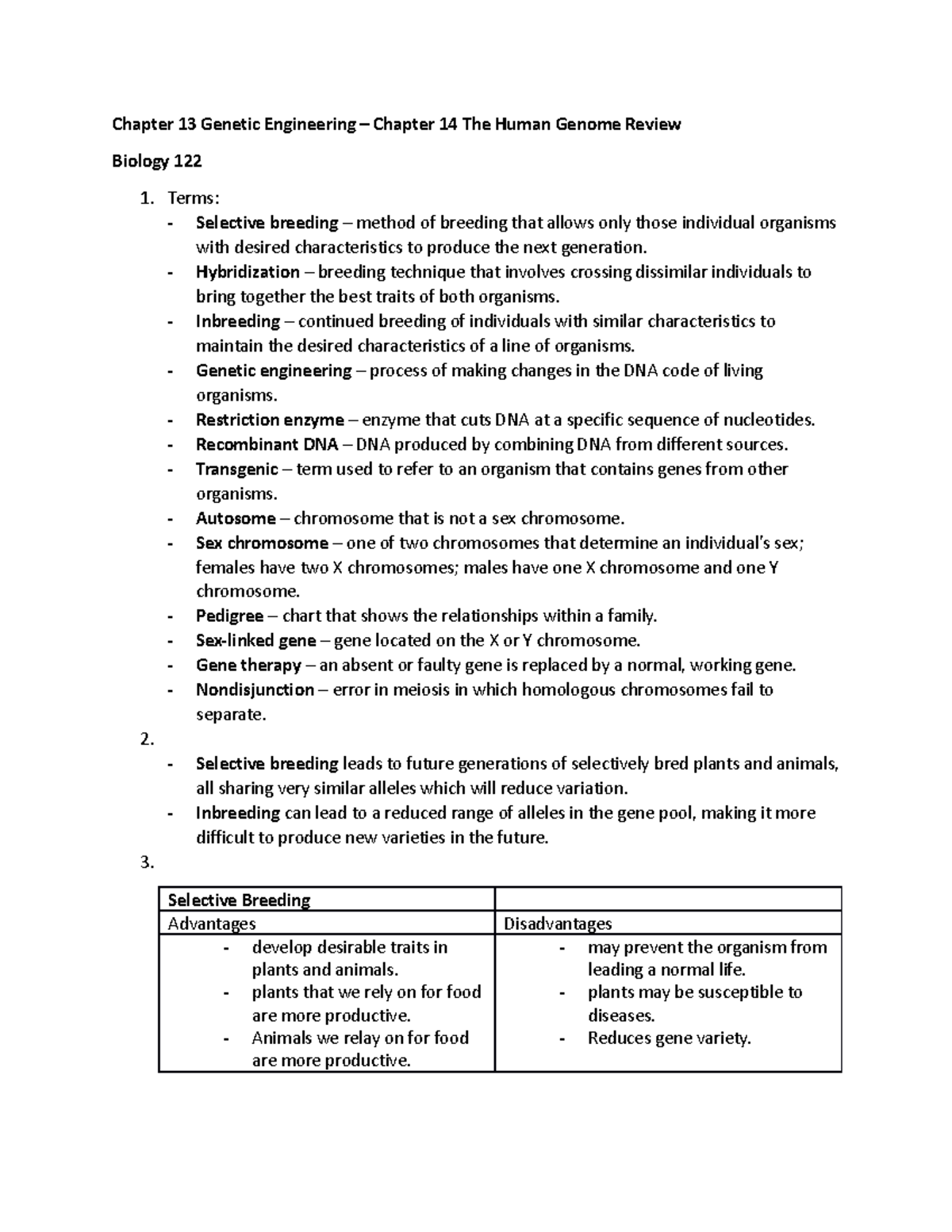 Chapter 13-14 review - biology - Chapter 13 Genetic Engineering ...