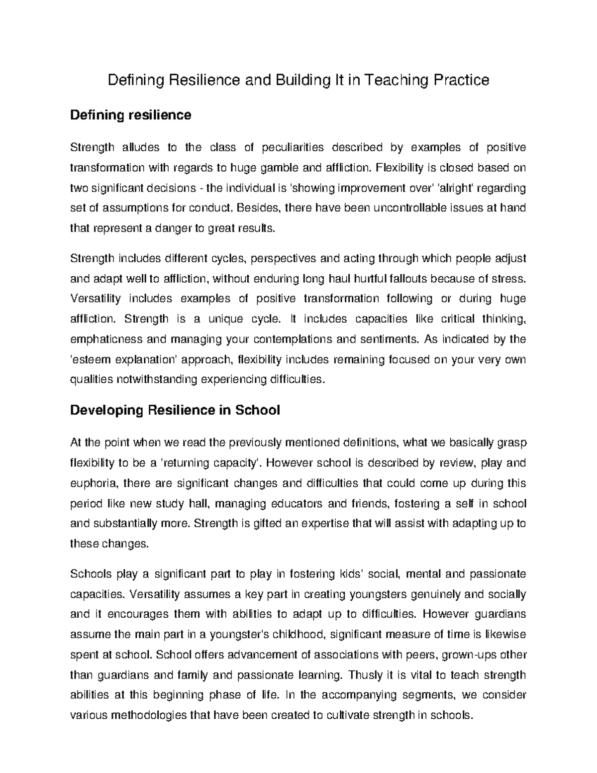 Defining Resilience and Building It in Teaching Practice Essay ...