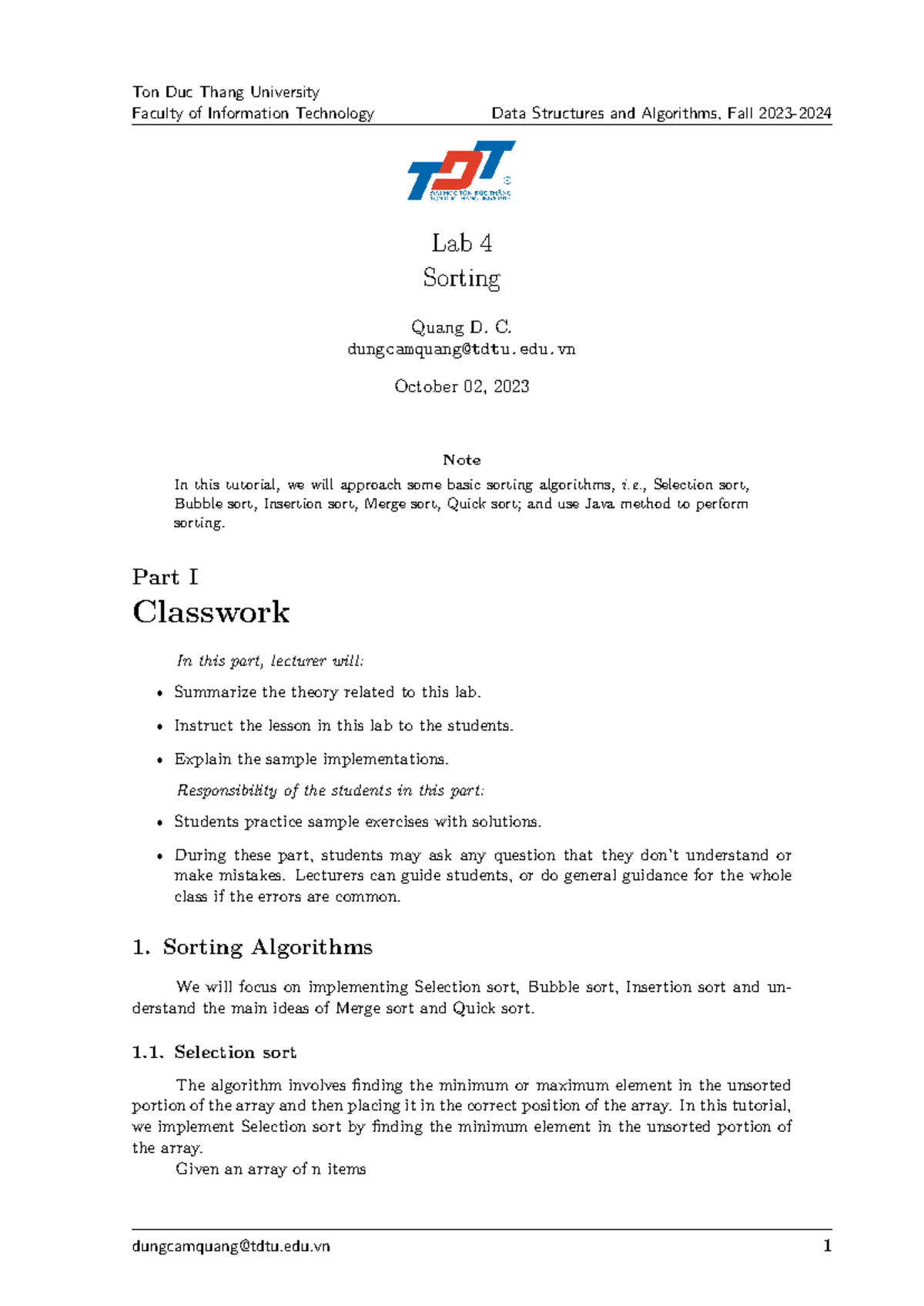 Lab4 - lab4 - Faculty of Information Technology Data Structures and Algorithms, Fall 2023- Lab 4 ...