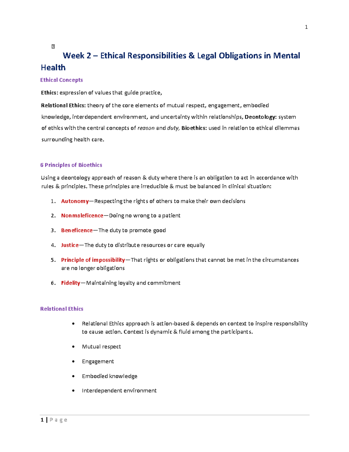 Week 2 – Ethical Responsibilities and Legal Obligations in Mental ...