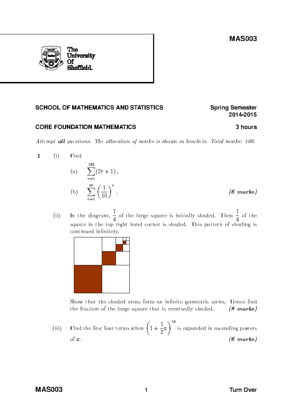 Foundation Year Core Mathematics Spring Semester - SCHOOL OF ...