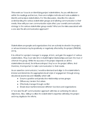 Week 1 Discussion - Importance of Effective Communication - In this ...