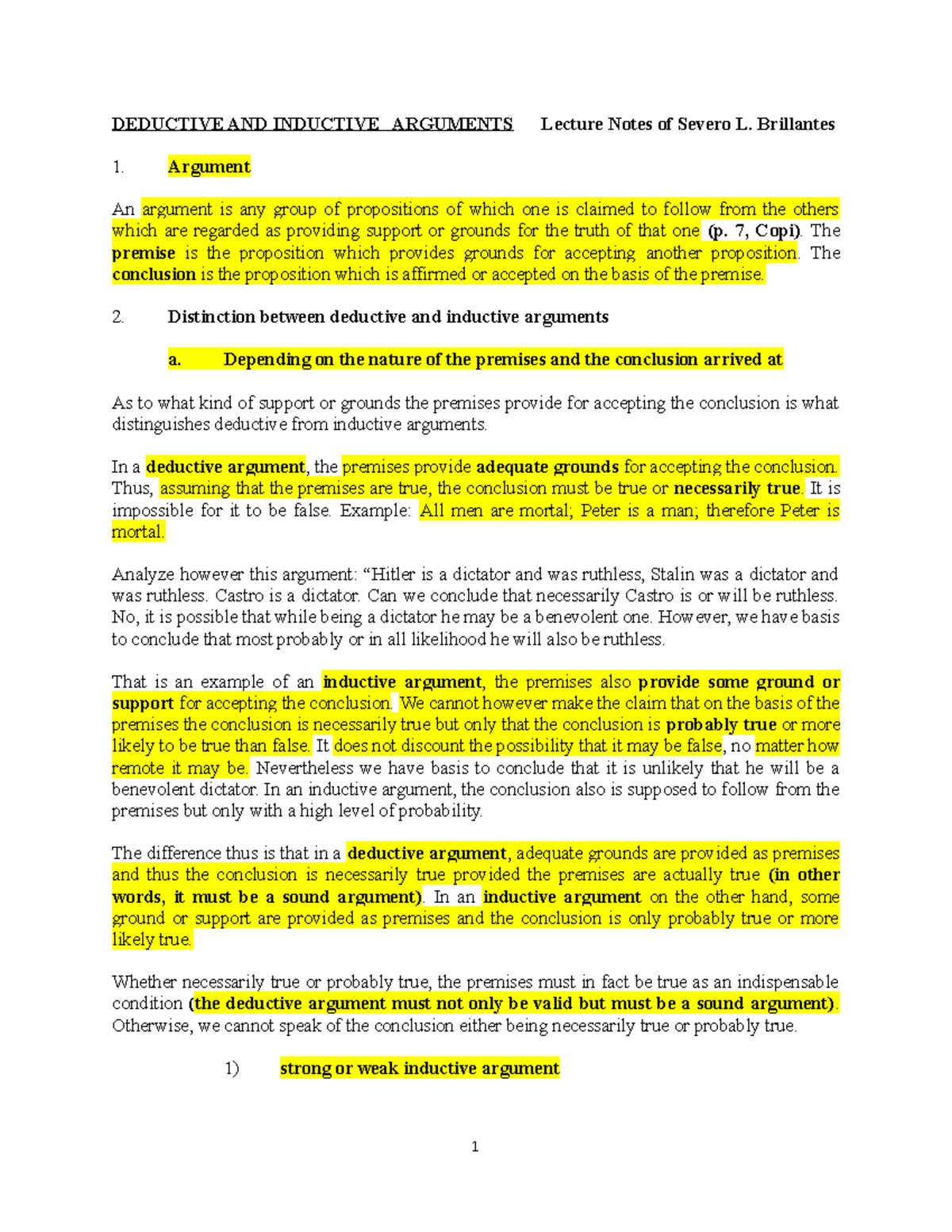 B Deductive And Inductive Arguments Deductive And Inductive Arguments Lecture Notes Of Severo