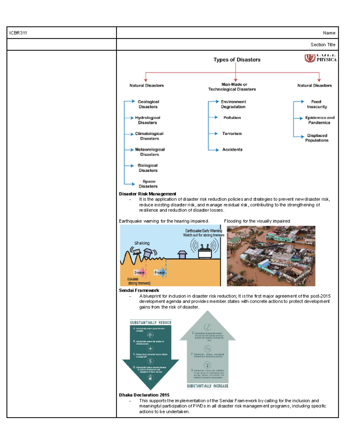 Disaster Risk Management - ICBR311 Name Section Title Disaster Risk ...