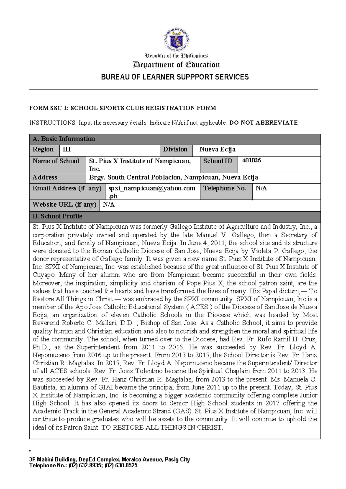 School Sports Club FORM1 - BUREAU OF LEARNER SUPPPORT SERVICES - Studocu