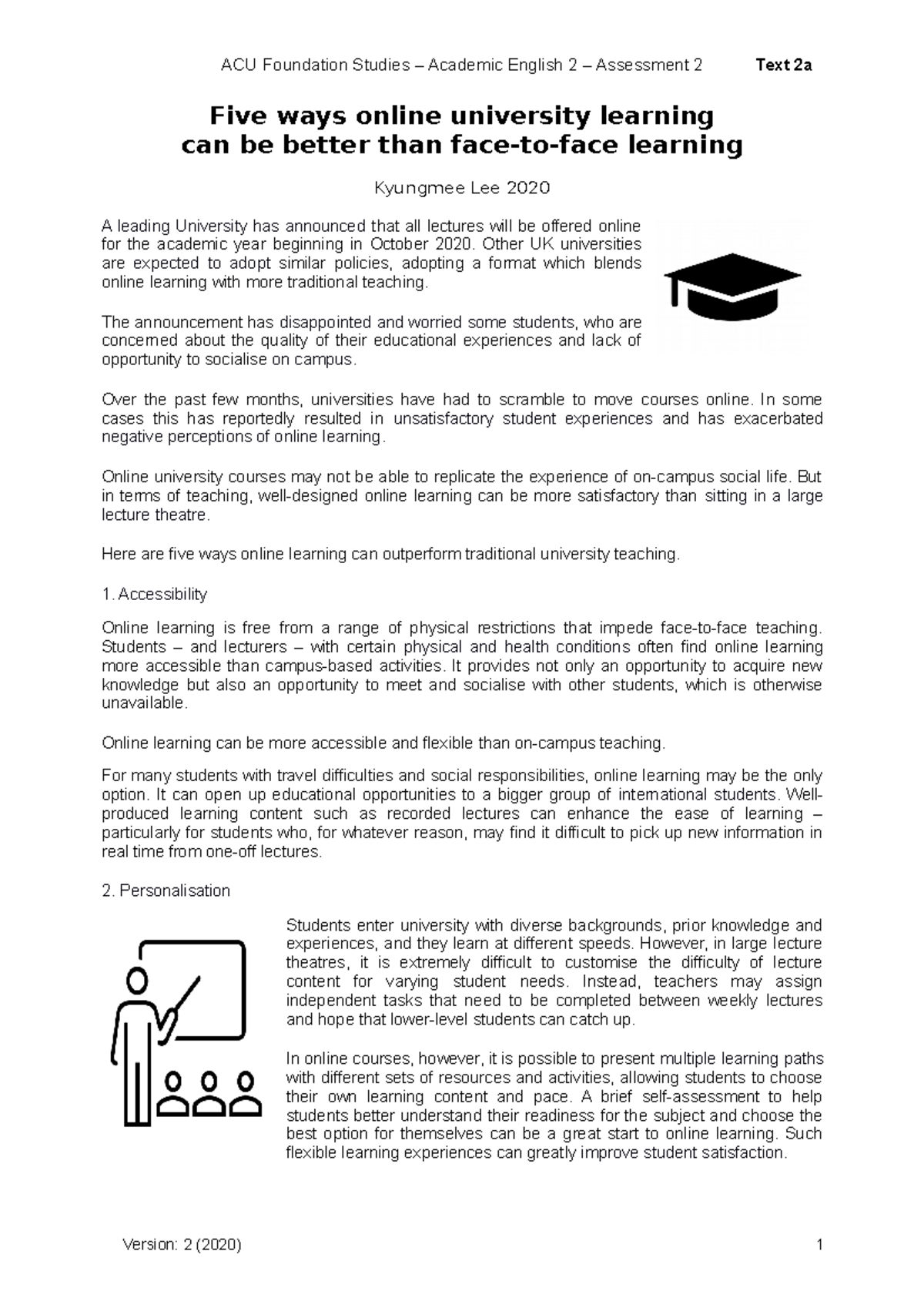 FSAE002-Assessment-2 V2 Text-2b Online-vs-F2F-university-learning - ACU ...
