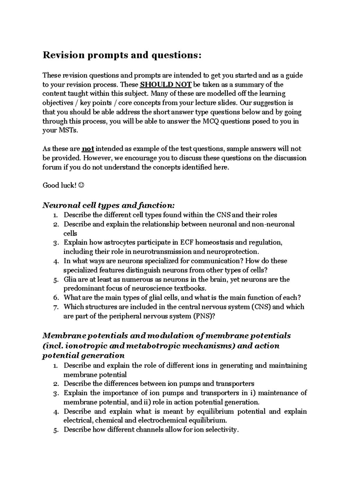 Revision prompts and questions MST1 - Revision prompts and questions ...