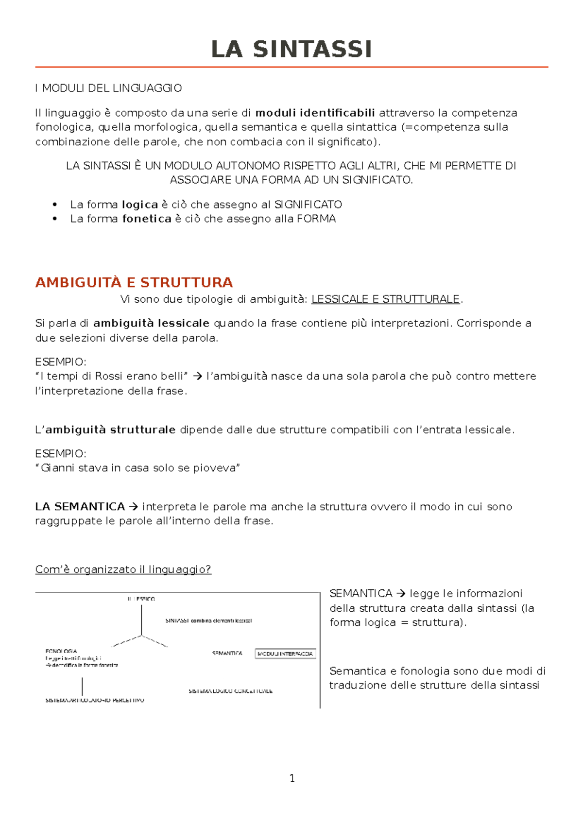 Appunti la Sintassi - LA SINTASSI I MODULI DEL LINGUAGGIO Il linguaggio ...