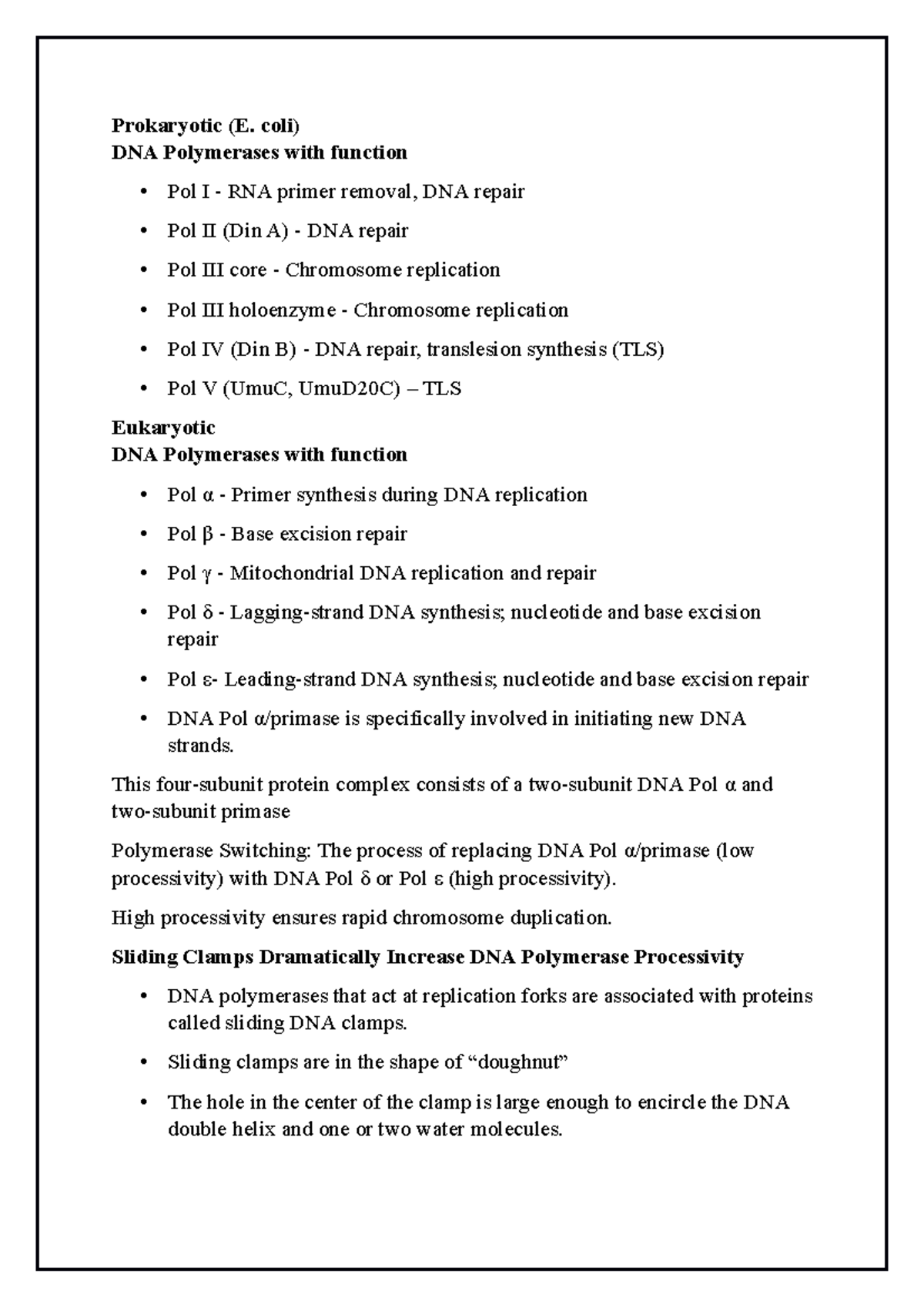 DNA Polymerases with function - Prokaryotic (E. coli) DNA Polymerases ...