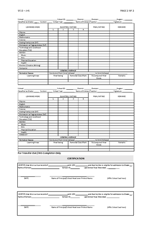 SF10 - JHS ( Front) - School Form 10 - Republic of the Philippines ...
