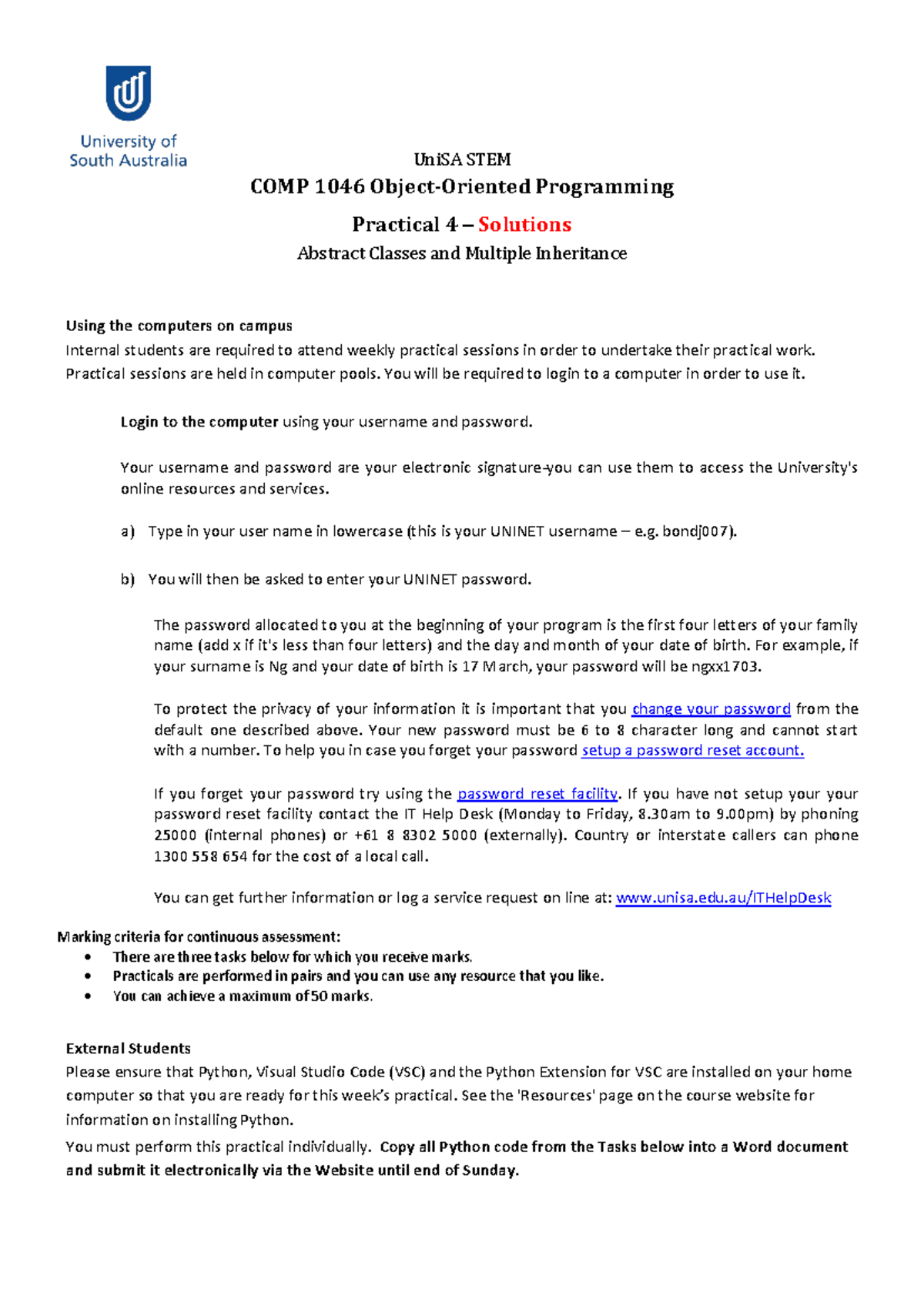 COMP 1046 OOP Prac 04 Multiple Inheritance SOL - UniSA STEM COMP 10 46 Object-Oriented ...