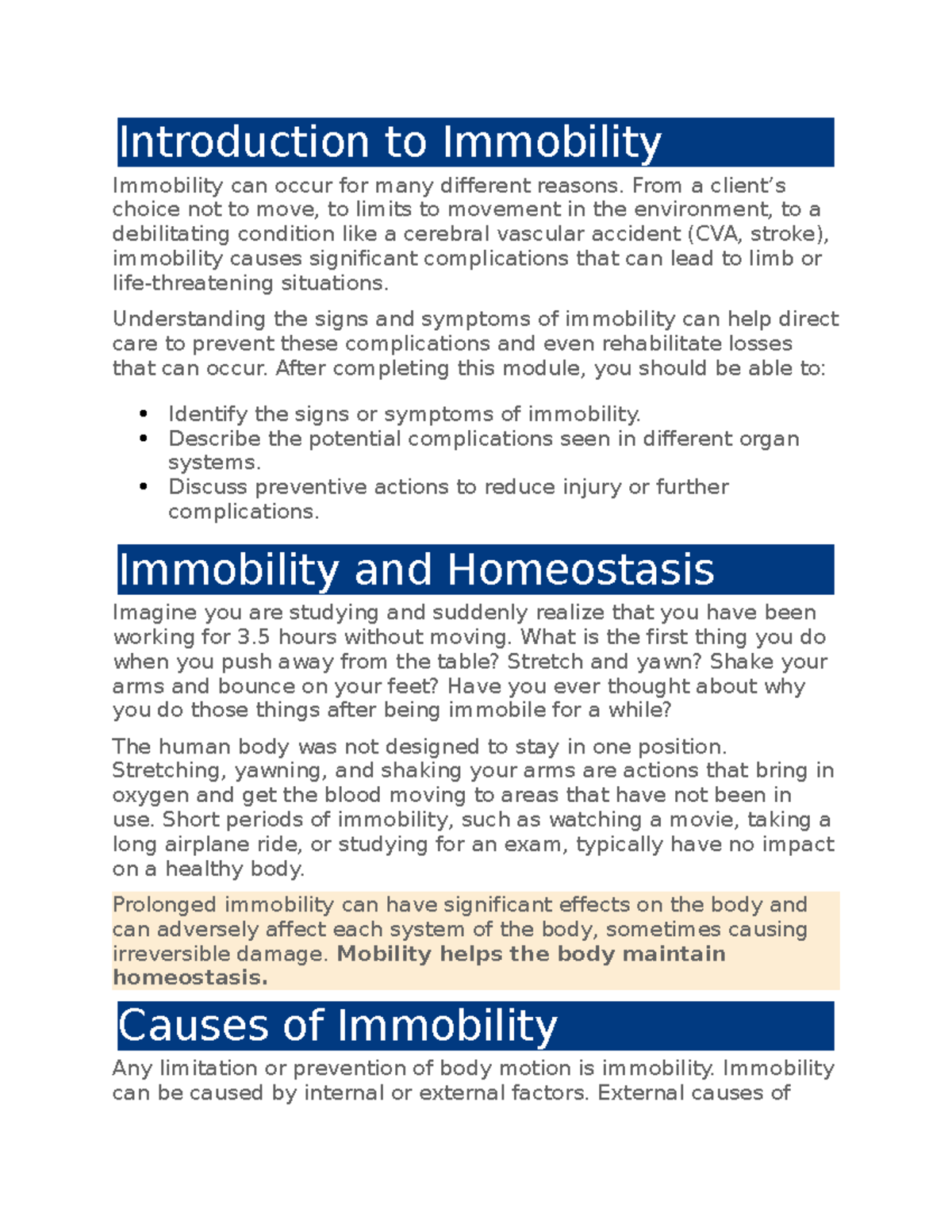 NR 283 - Edapt Unit 8 Immobility - Introduction to Immobility ...