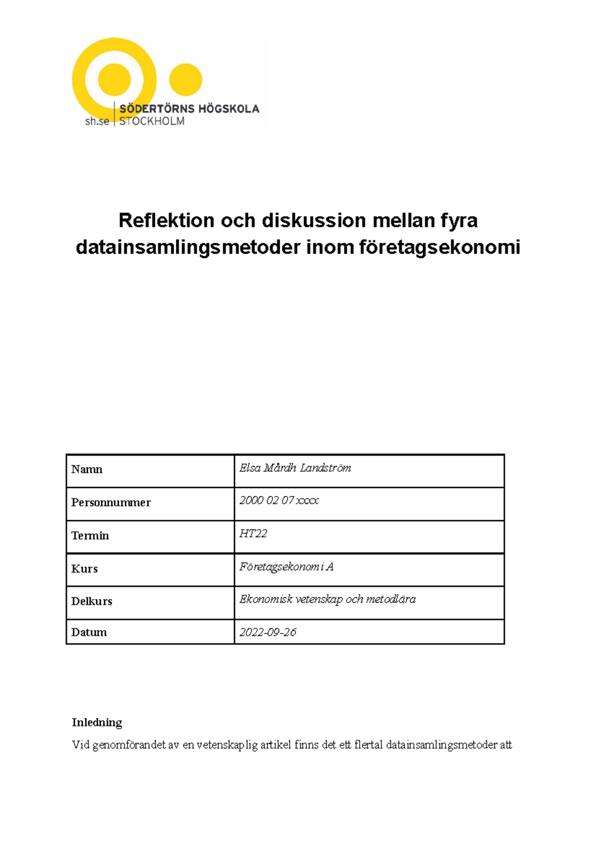 Evm PM Elsa Mårdh Landström -2 - Reflektion och diskussion mellan fyra ...