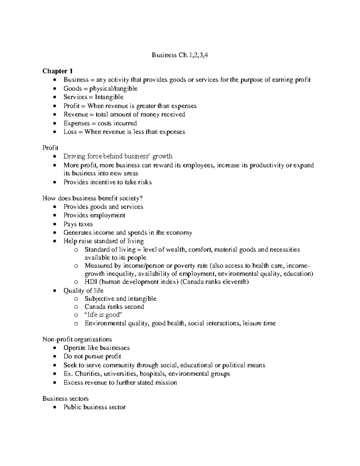 Business test 1 - notes for first test - Business Ch,2,3, Chapter 1 ...
