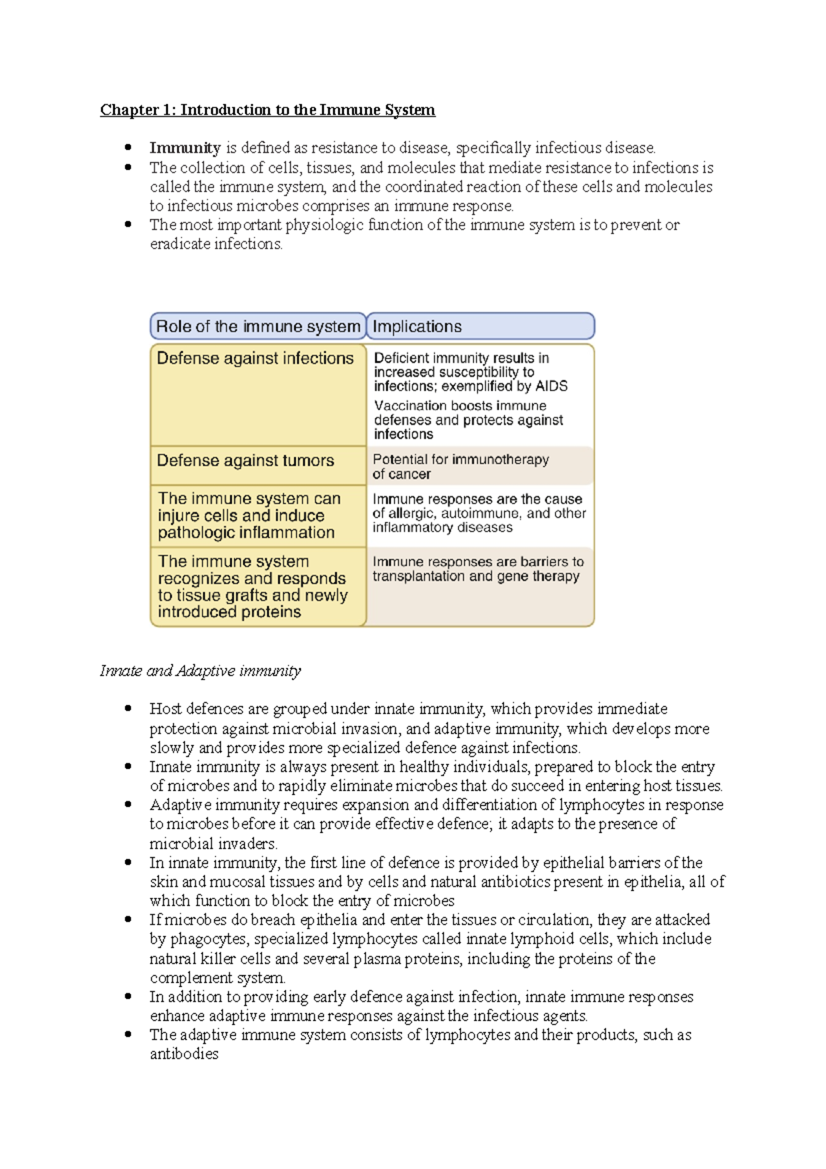 IMMU2101 textbook notes - Chapter 1: Introduction to the Immune System ...