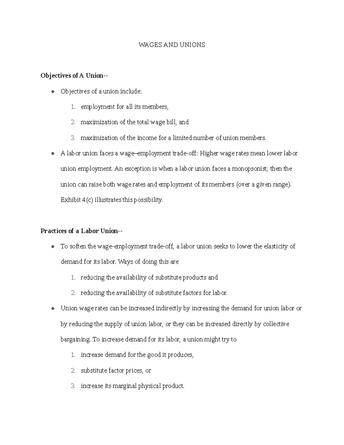 Wages and Unions - WAGES AND UNIONS Objectives of A Union- Objectives ...